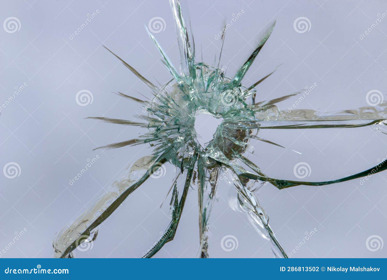 Broken Glass with Cracks. Turquoise Color Destruction Effect. Stock ...