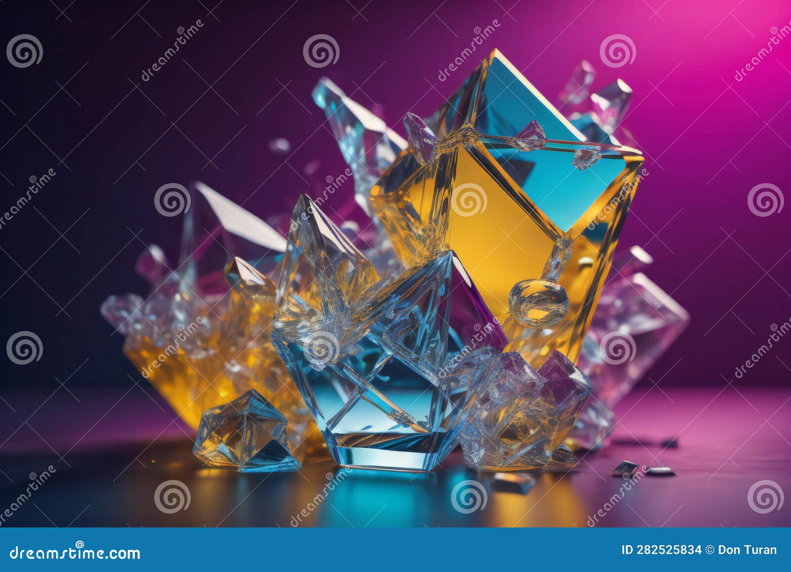Crystal Cubes Or Blocks With Refraction Effect Of Rays In Glass. Clear ...