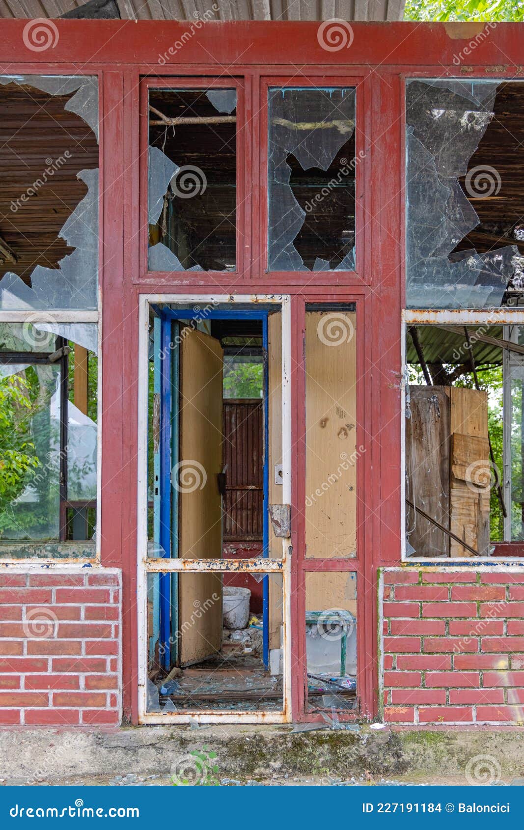 Broken Glass Damage stock photo. Image of frame, open - 227191184