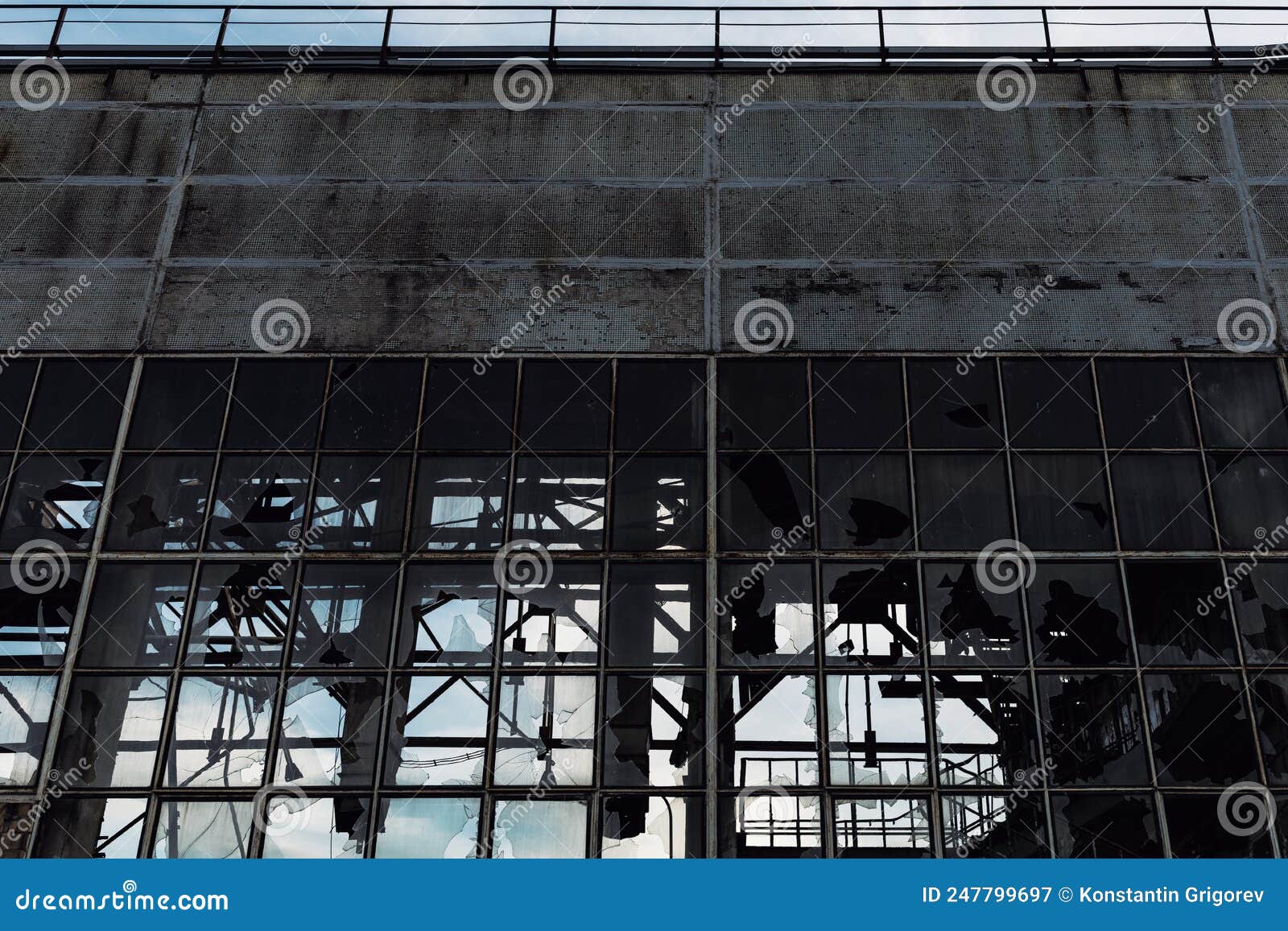 Broken Glass and Destroyed Facade of an Industrial Workshop Stock Image ...