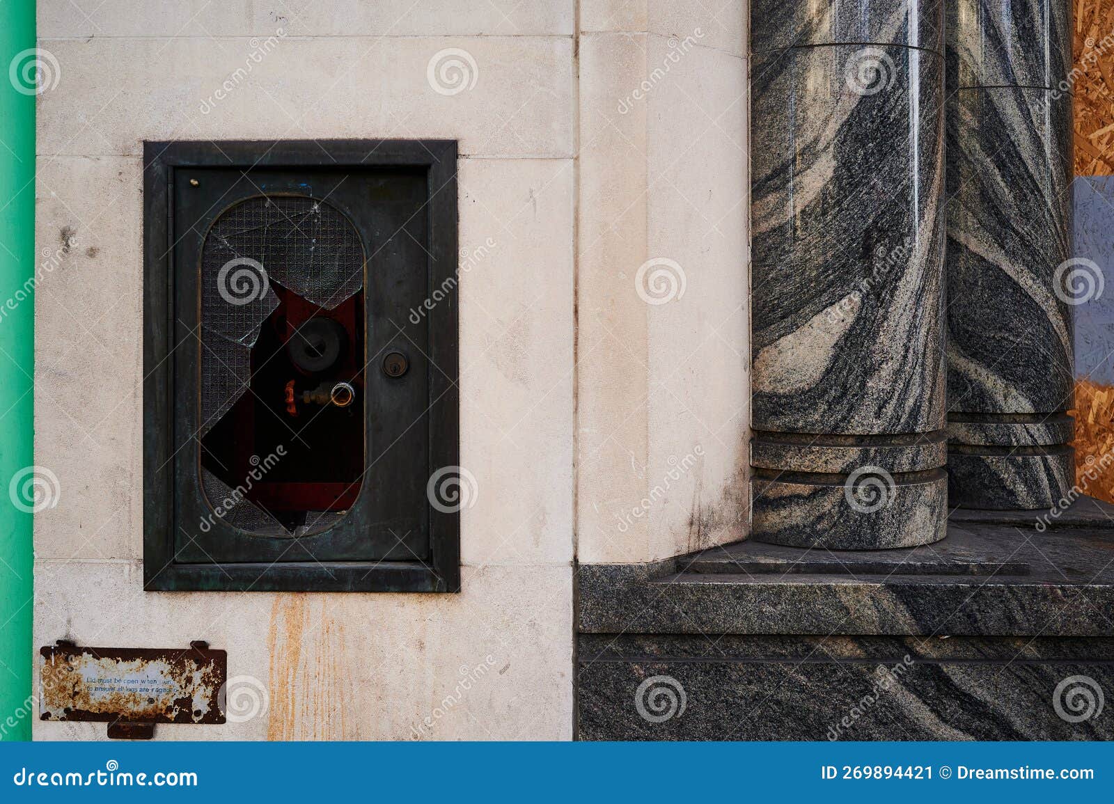 Broken Glass Fire Hydrant Panel with Pattern and Marble Wall Editorial ...