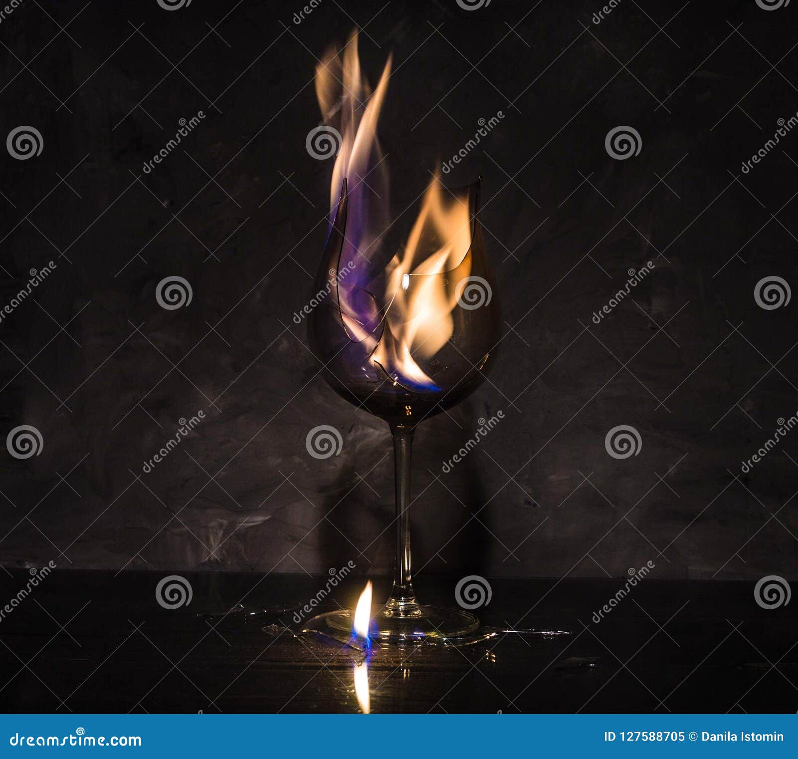 Broken Glass on Fire on Textured Background Stock Image - Image of ...
