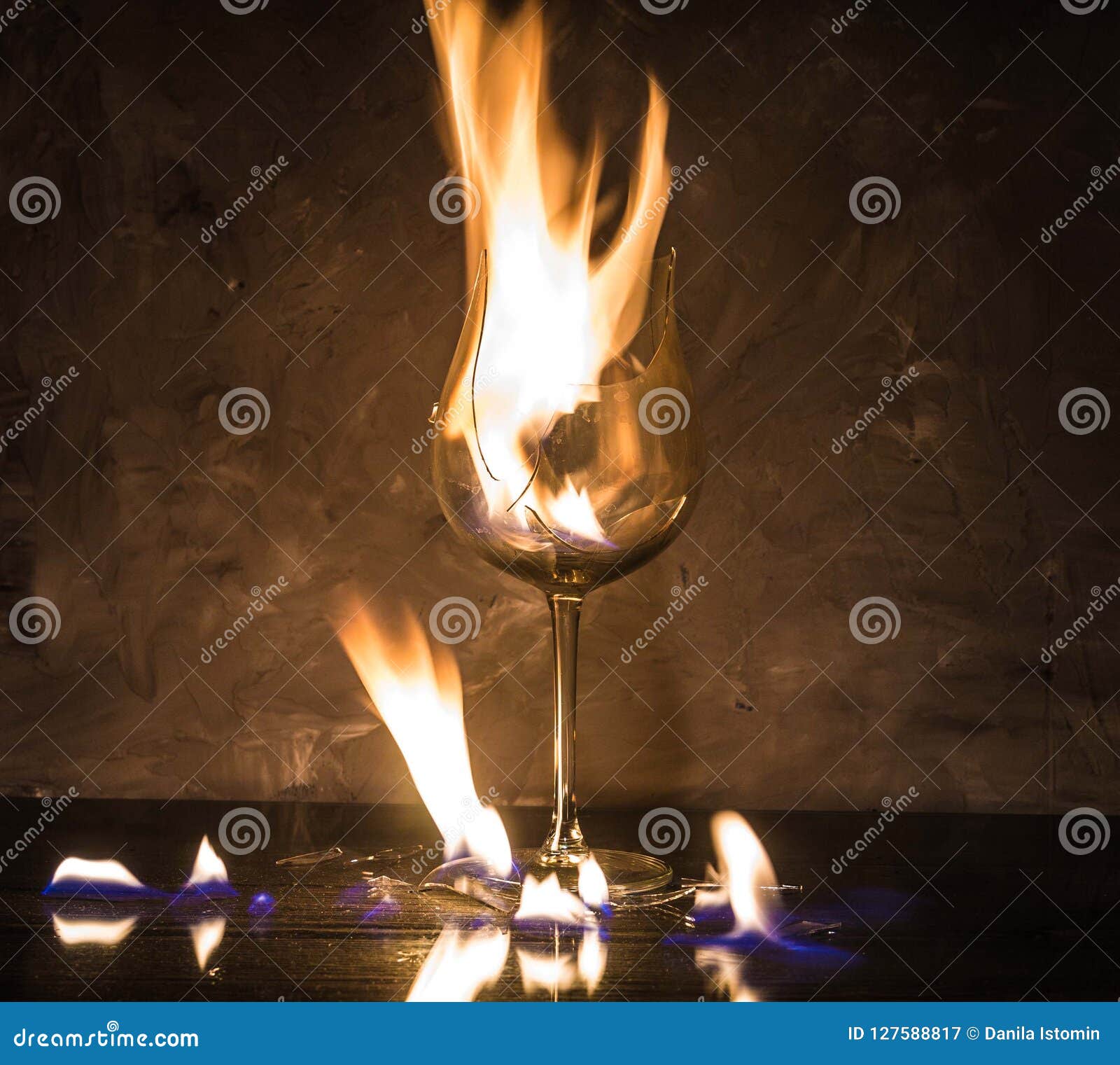 Broken Glass on Fire on Textured Background Stock Image - Image of ...