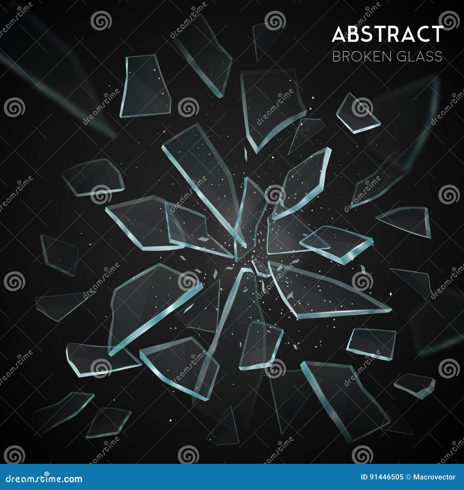 Broken Glass Flying Fragments Dark Background Cartoon Vector ...