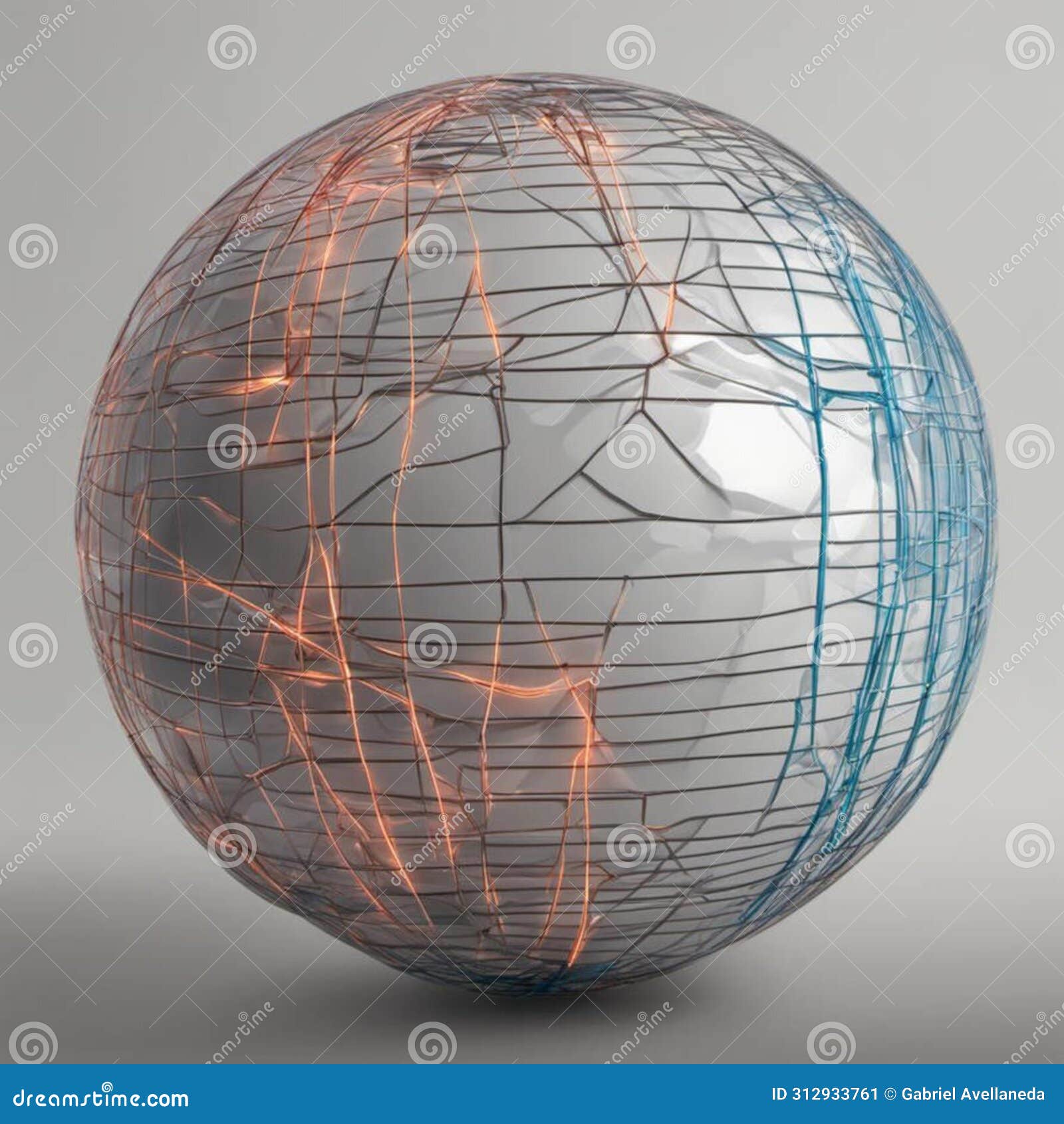 A Broken Glass Globe. Sphere. Cracked Sphere. Grey Background Stock ...