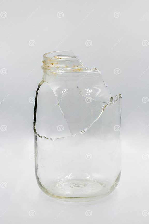 Broken Glass Jar Closeup on White Stock Image - Image of drink ...