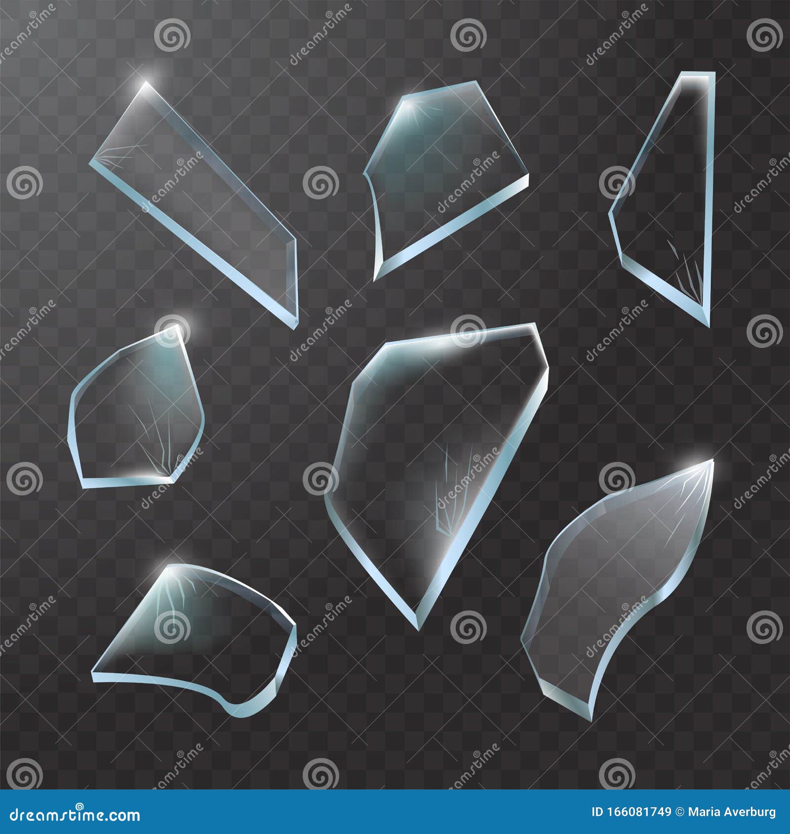 Broken Glass Pieces. Shattered Glass on Transparent Background Stock ...