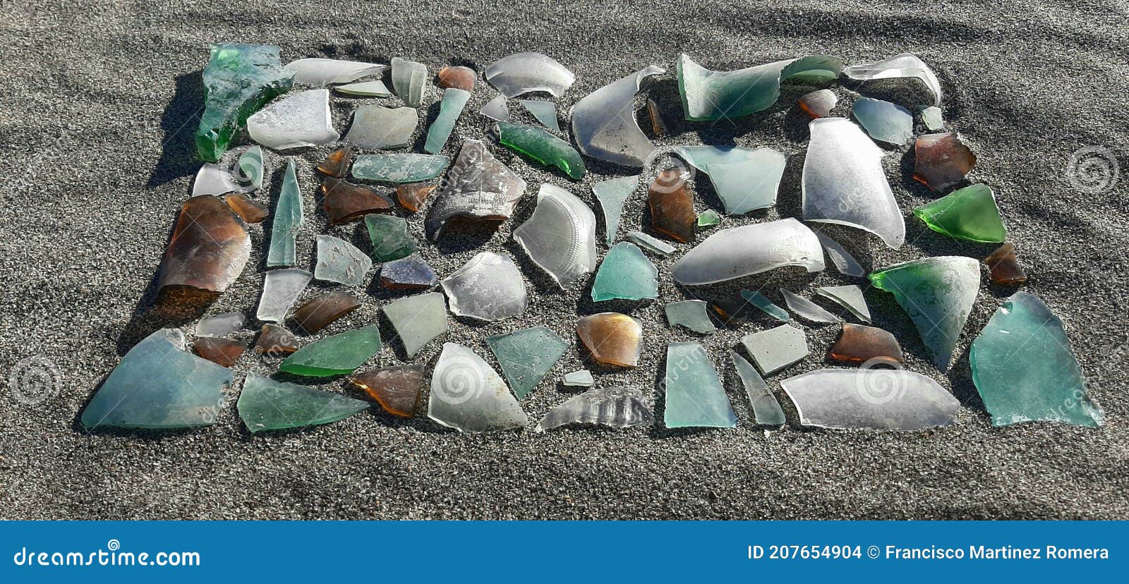 Broken Glass on Sand in Beach, Pieces of Glass Stock Photo - Image of ...