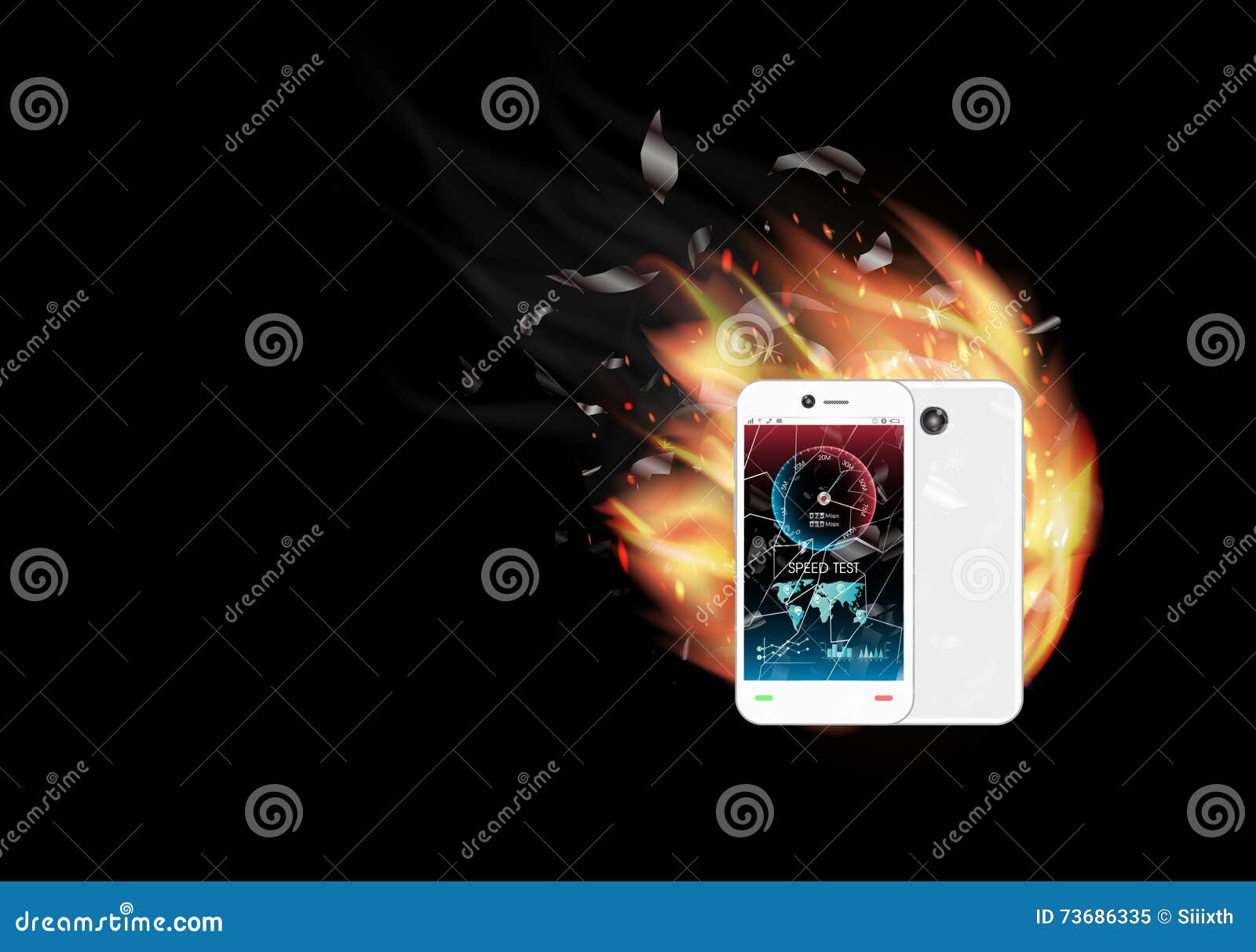 Broken Glass Screen Smartphone with Speed Test Interface and Burning ...