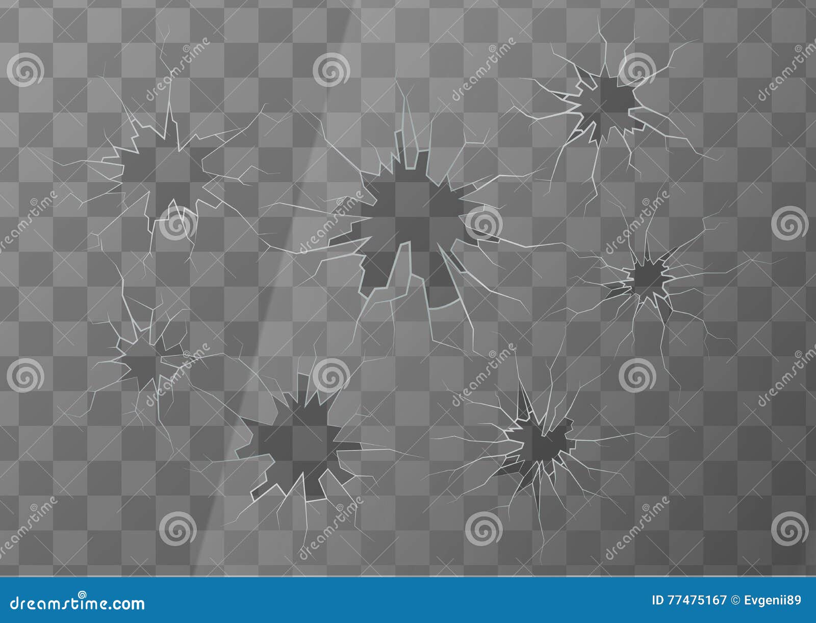 Broken Glass with Several Cracks on Transparent Background, Square ...