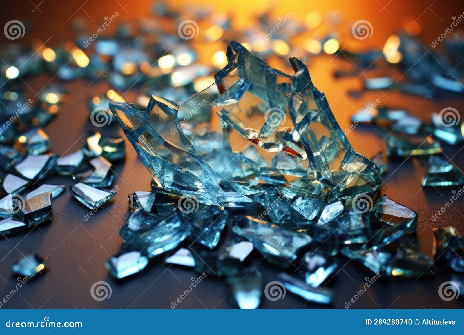 Broken Glass Shards Scattered after Collision Stock Photo - Image of ...