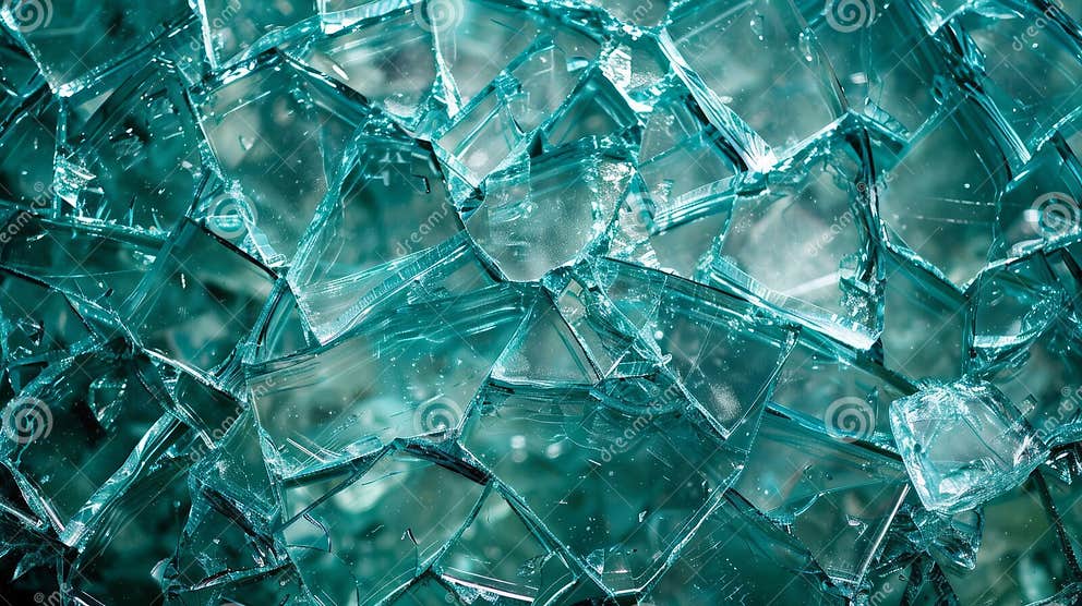 Broken Glass Shards Scattered on a Surface with Reflections of Light ...