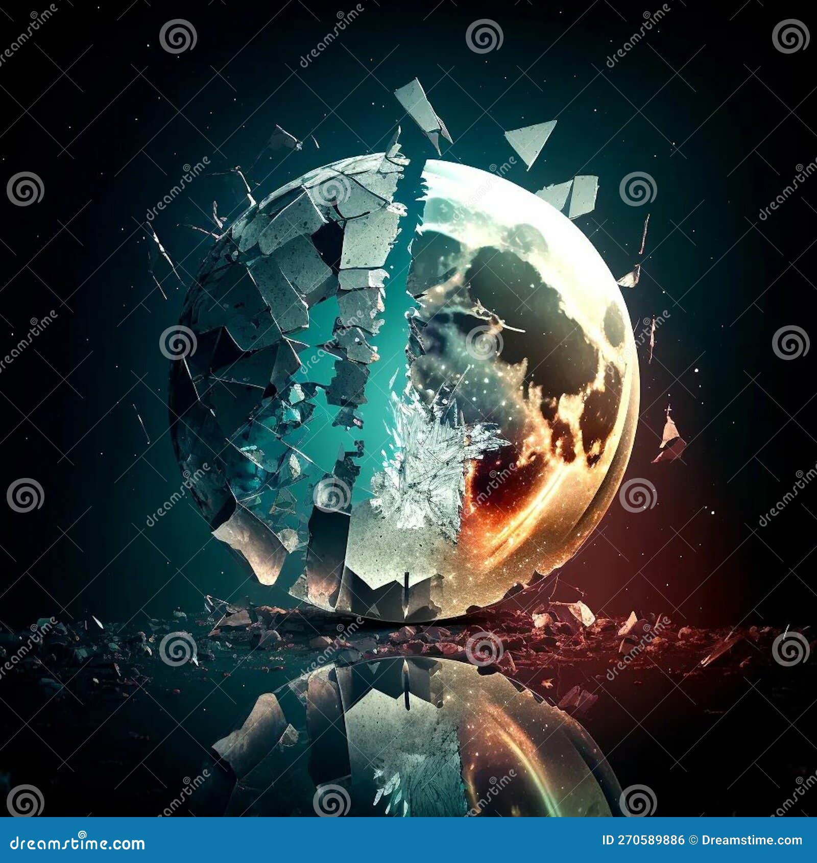 A Broken Glass is Shown with a Broken Moon in the Background. Stock ...