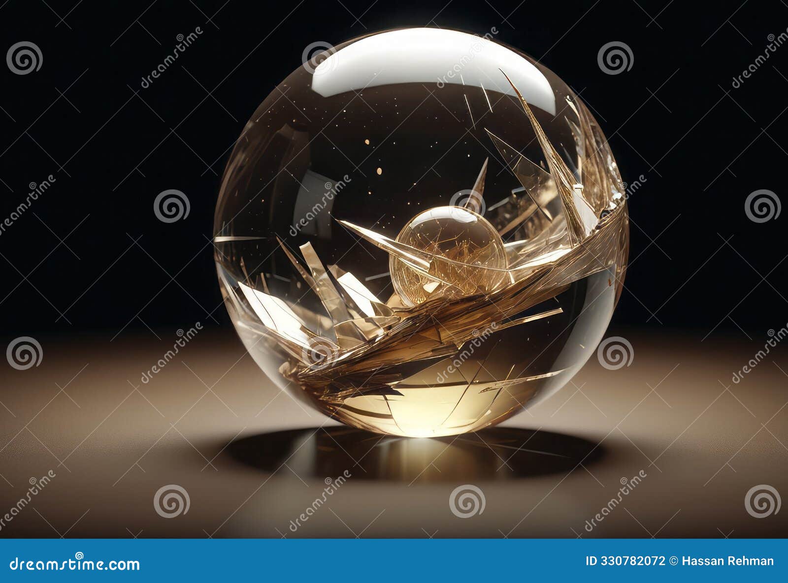 3d Sphere On Black Table Background Texture With Shadow. Crystal Shape ...