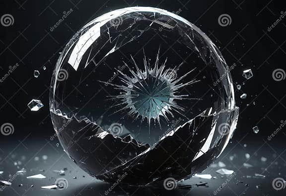 Broken Glass Sphere Black Background. 3d Illustration Stock ...