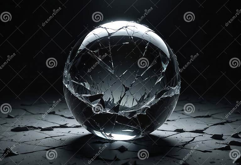Broken Glass Sphere Black Background. 3d Illustration Stock ...
