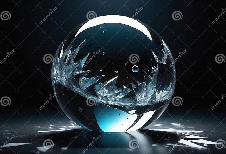 Broken Glass Sphere Black Background. 3d Illustration Stock ...