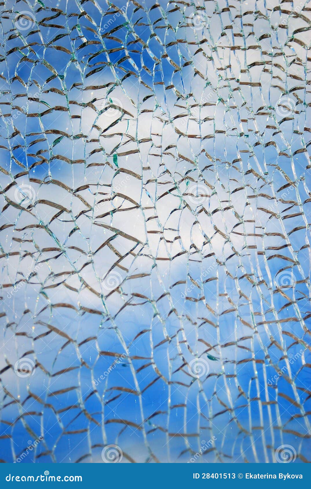 Broken Glass Texture, Blue Sky Clouds Seen Thgough it Stock Image ...