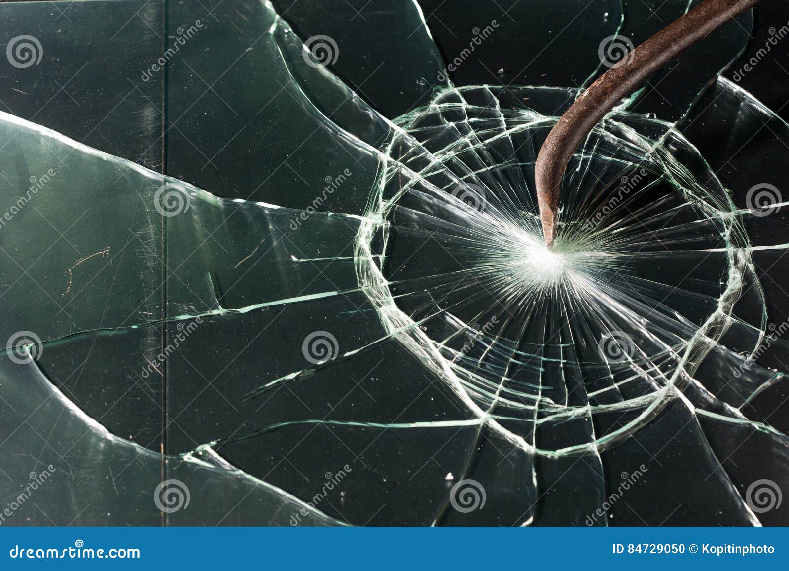 Broken Glass Texture. Rusty Crowbar Stock Photo - Image of fracture ...