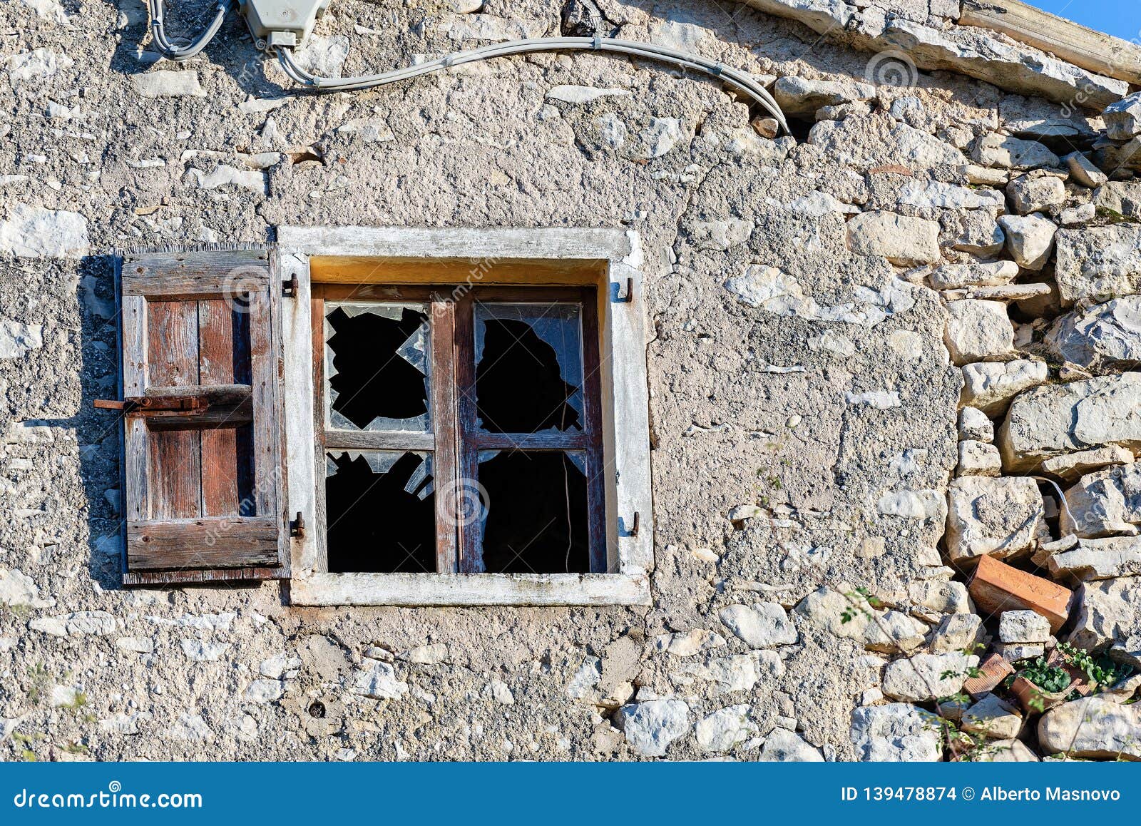 Broken Glass of a Window in an Abandoned House Stock Photo - Image of ...