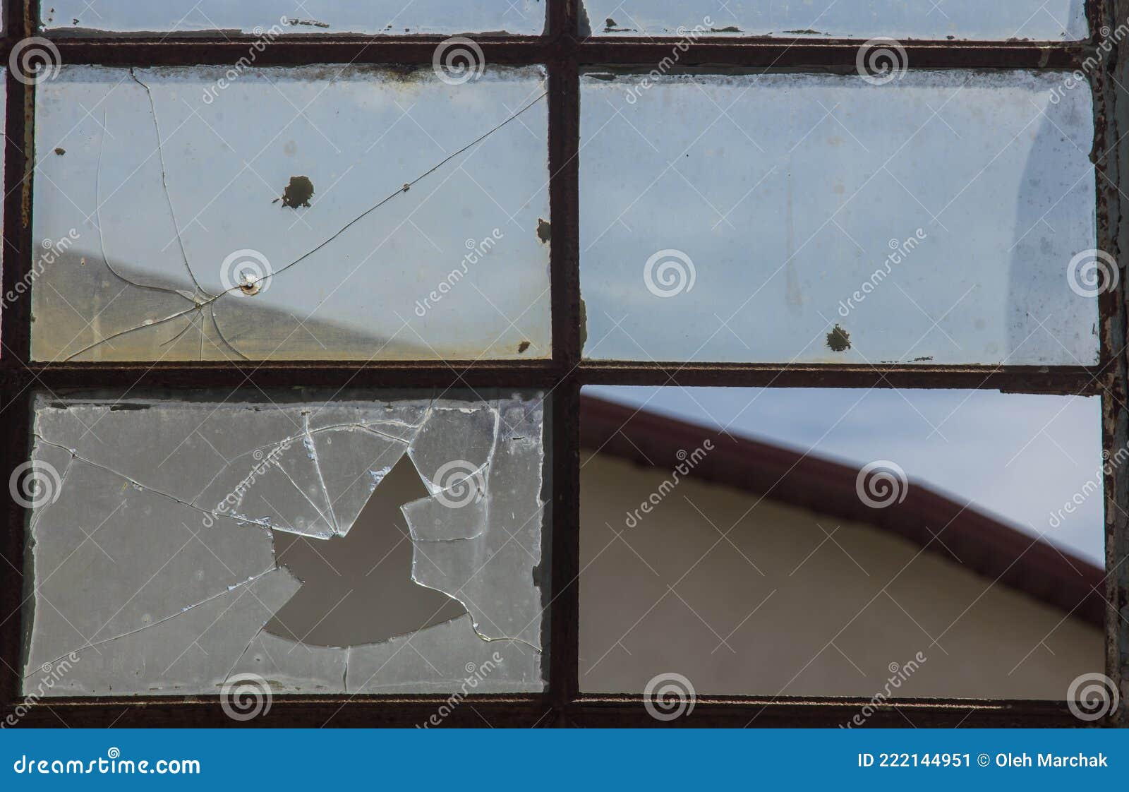 Broken glass in the window stock image. Image of destruction - 222144951
