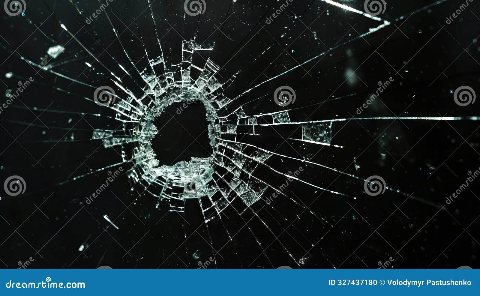A Broken Glass Window with a Bullet Hole in it Stock Photo - Image of ...