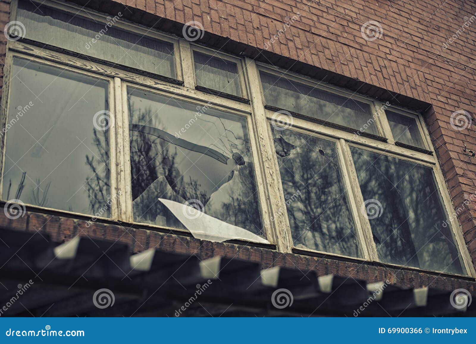 Broken Glass Window Reflecting Clounding Sky Stock Photo - Image of ...