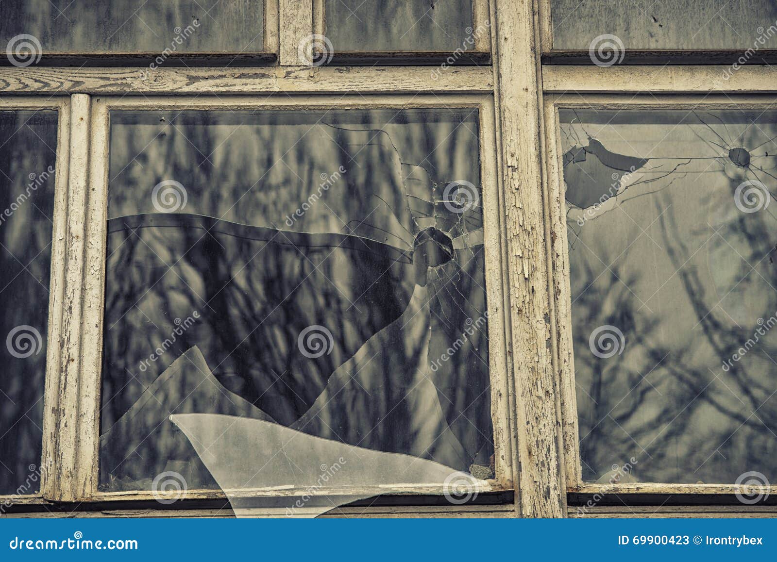 Broken Glass Window Reflecting Clounding Sky Stock Image - Image of ...