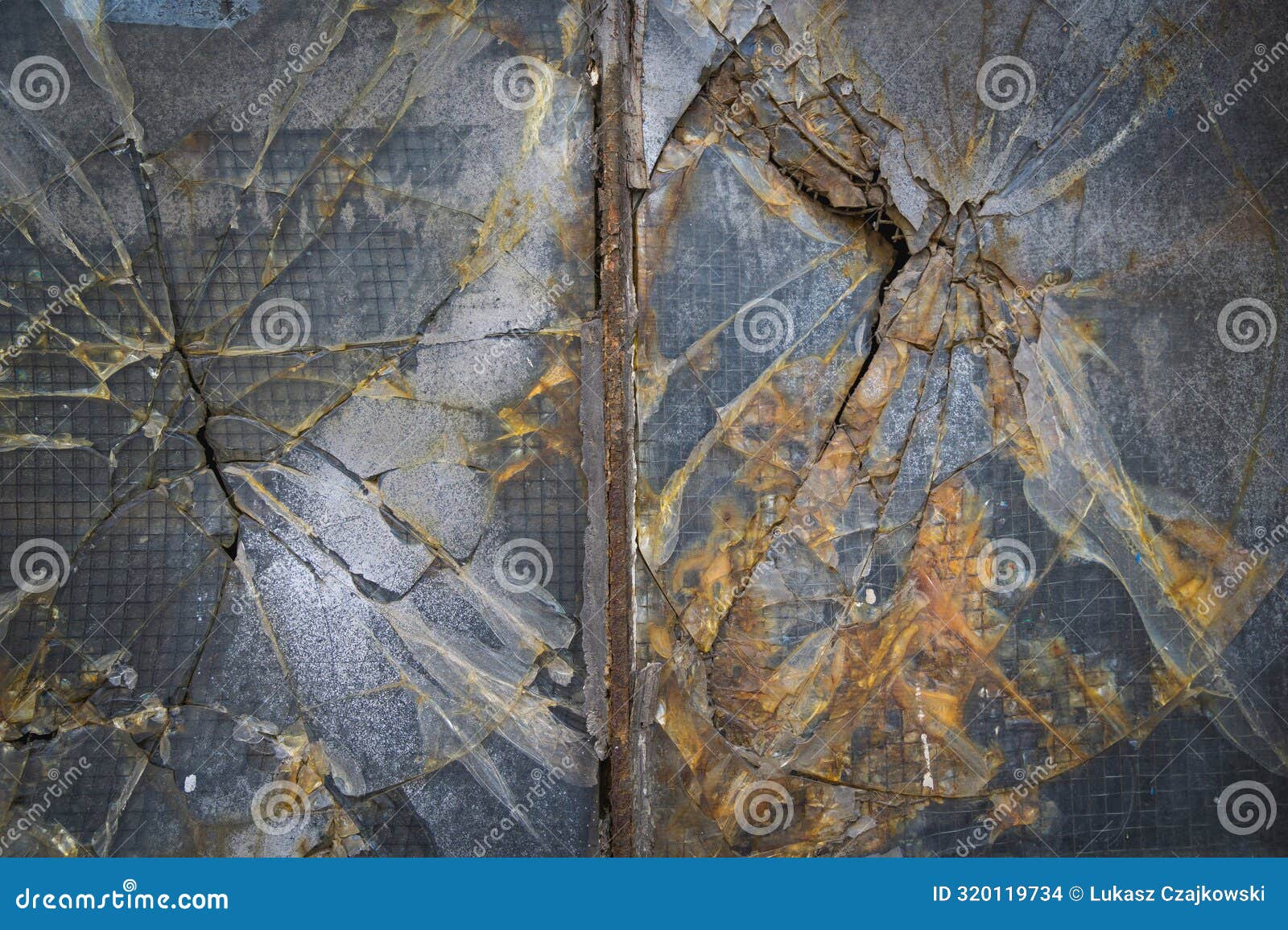 Broken Glass Window with Rusted Metal Grate Stock Photo - Image of ...