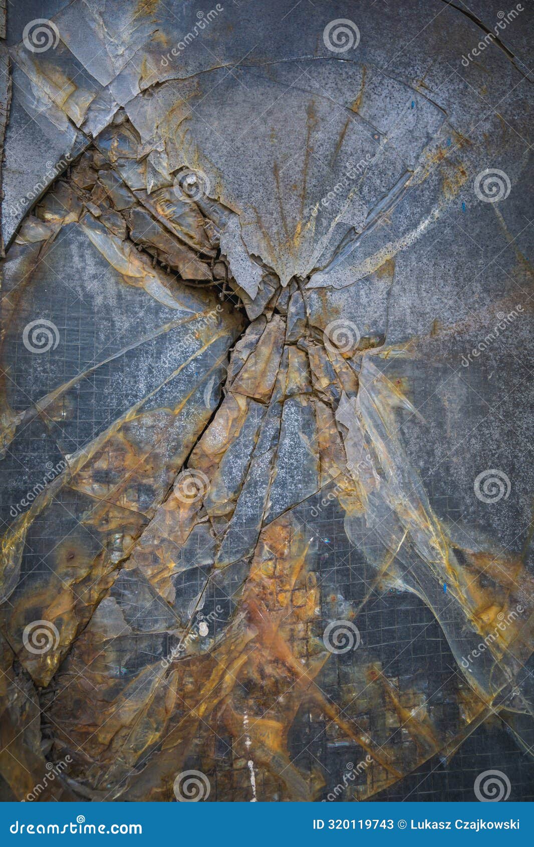 Broken Glass Window with Rusted Metal Grate Stock Image - Image of ...