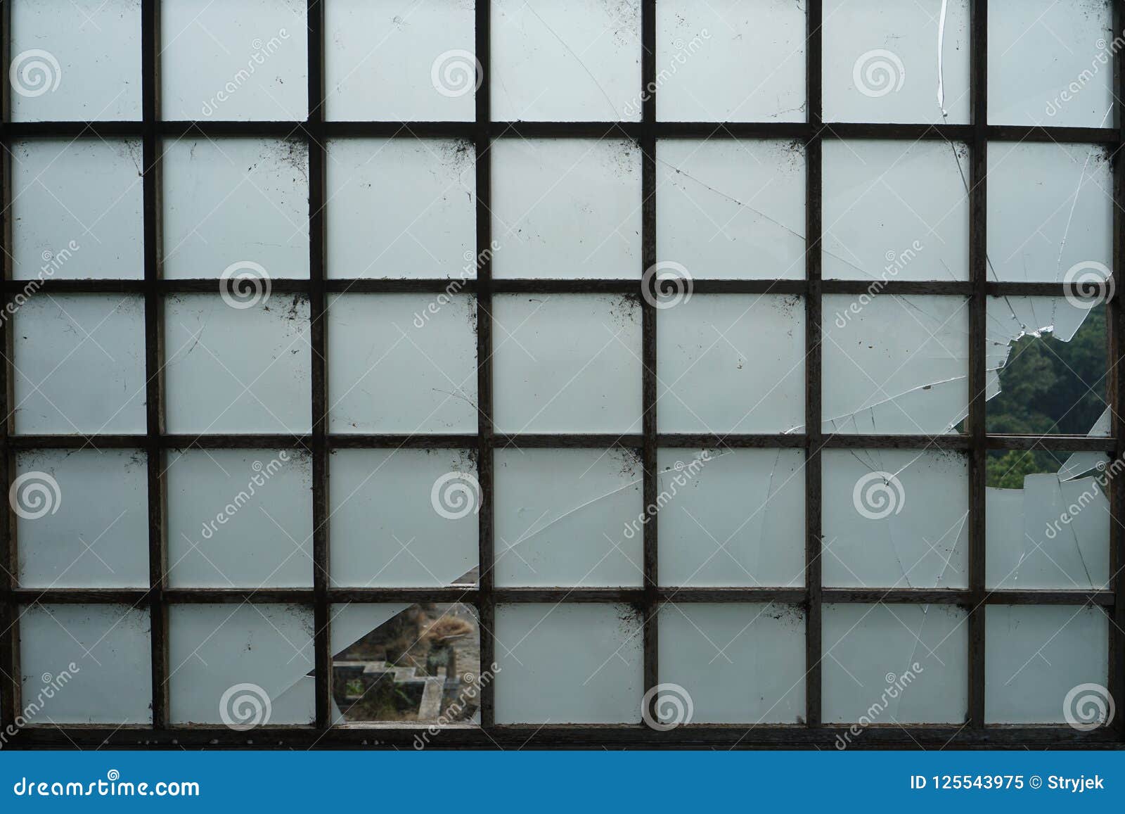 Broken Glass Window with Square Grid Stock Image - Image of vandal ...
