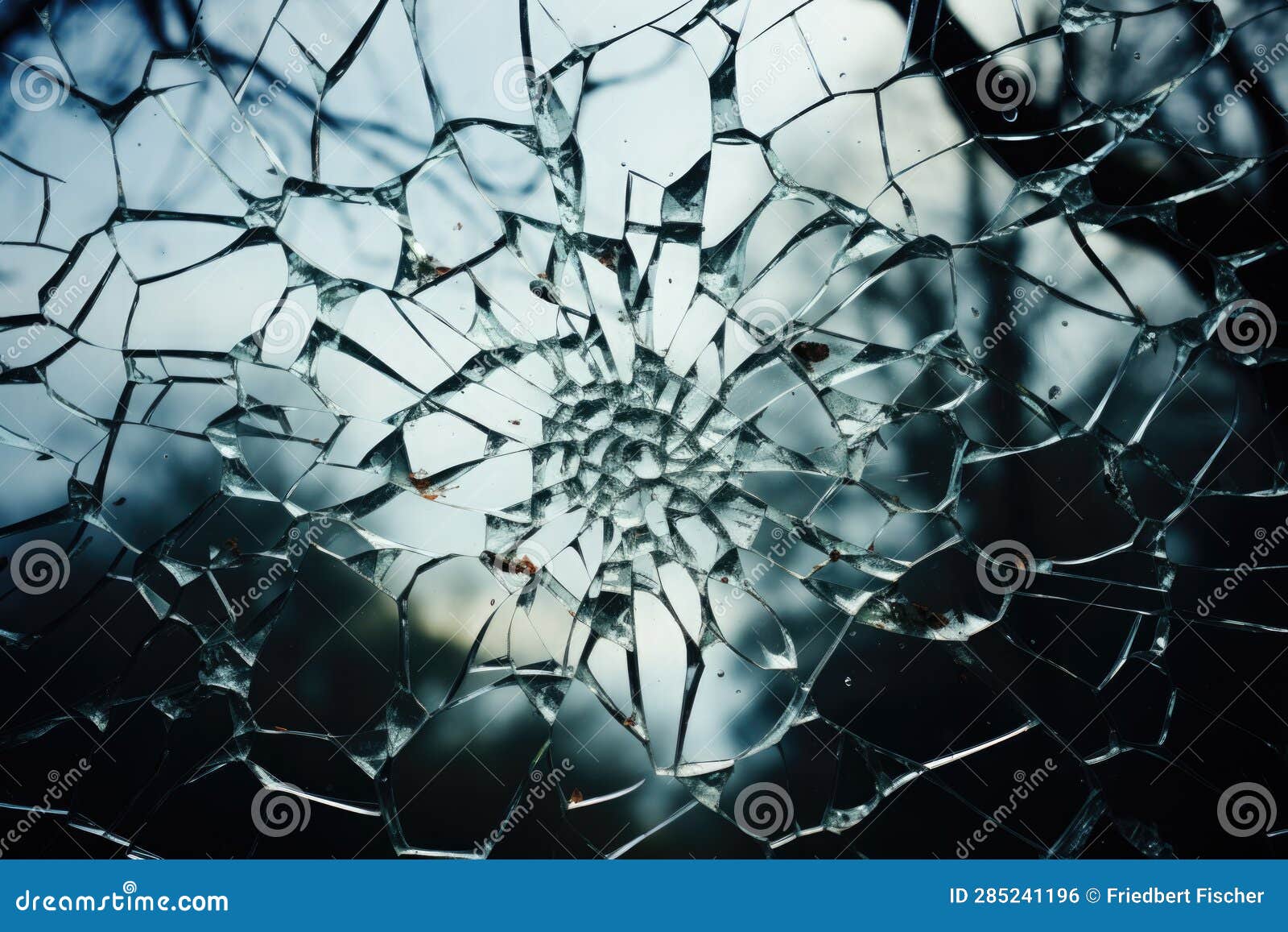 A Broken Glass Window with a Tree in the Background. Digital Image ...