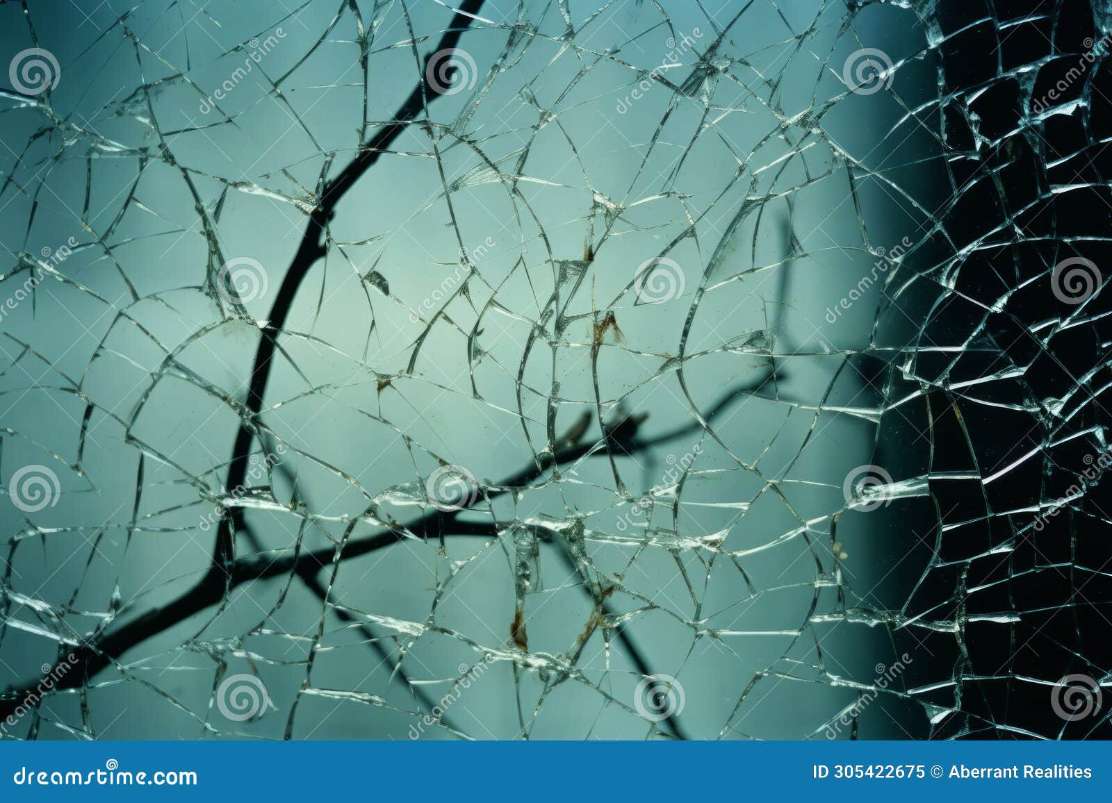 A Broken Glass Window with a Tree Branch in the Background Stock ...