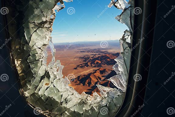 Broken Glass of Window, View from the Airplane. Generative AI Stock ...
