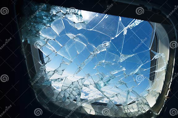 Broken Glass of Window, View from the Airplane. Generative AI Stock ...