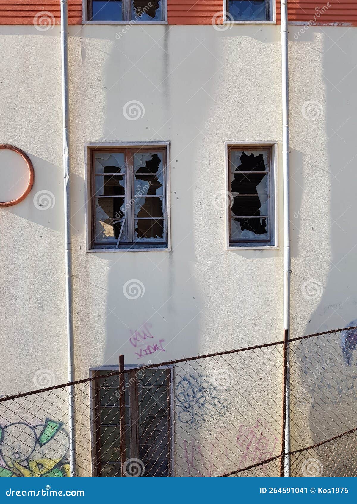 Broken Glass in the Windows of an Abandoned Building Stock Illustration ...