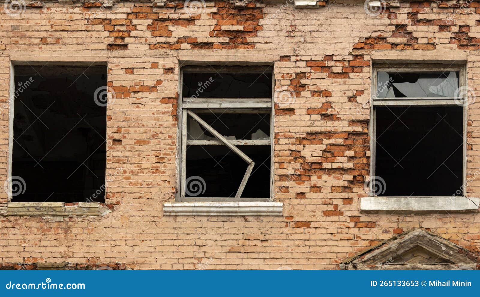 Broken Glass Windows of a Brick Building Stock Image - Image of ...