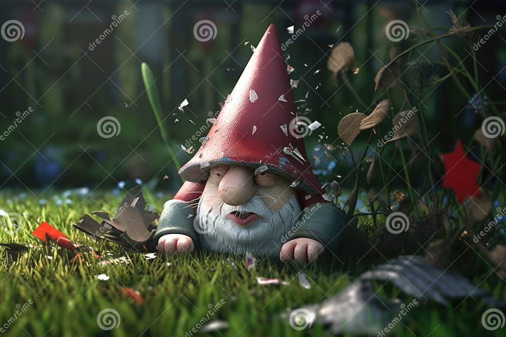 Broken Gnome Lying on Grass with Shattered Hat Stock Illustration ...