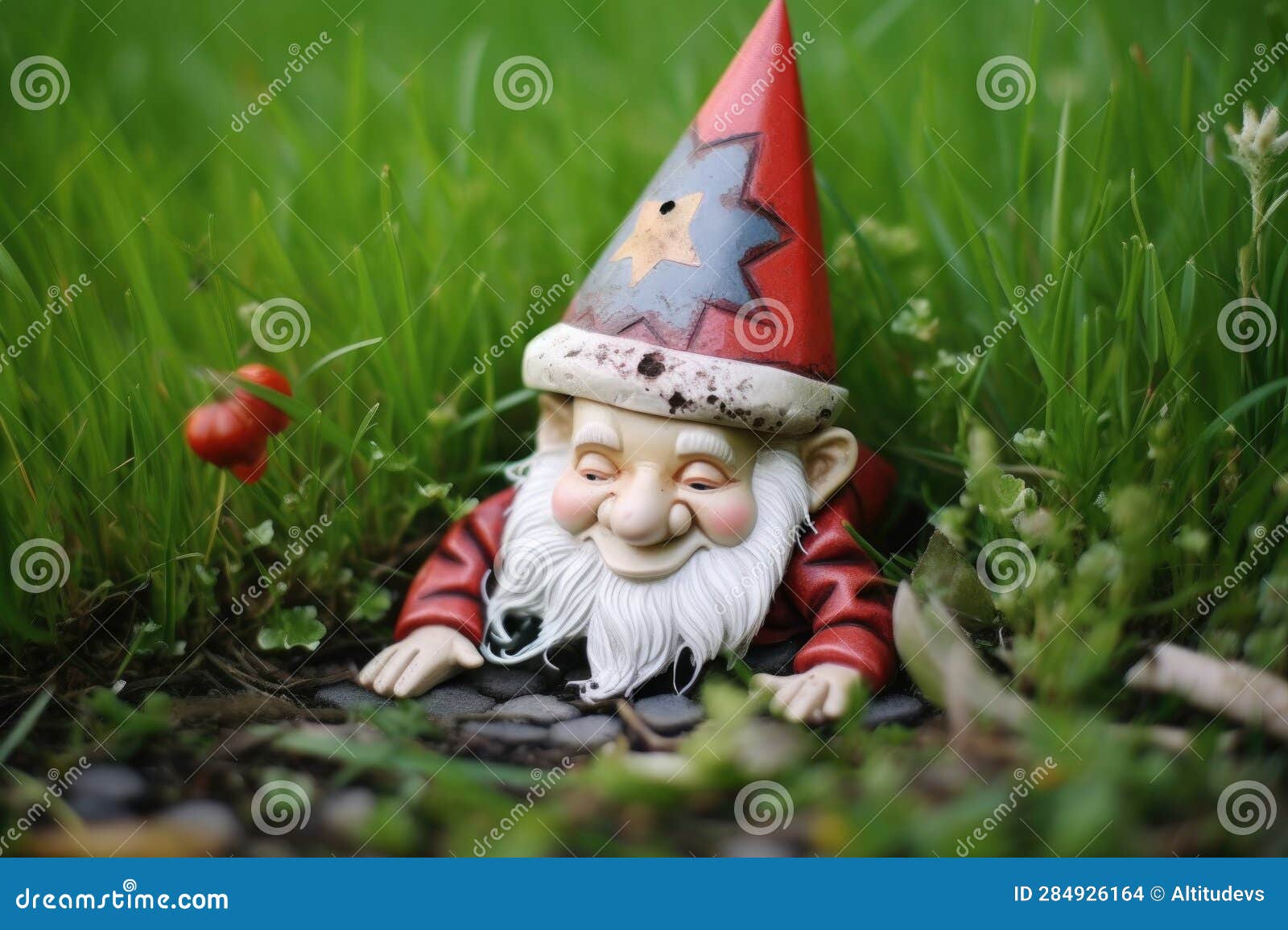Broken Gnome Lying on Grass with Shattered Hat Stock Illustration ...