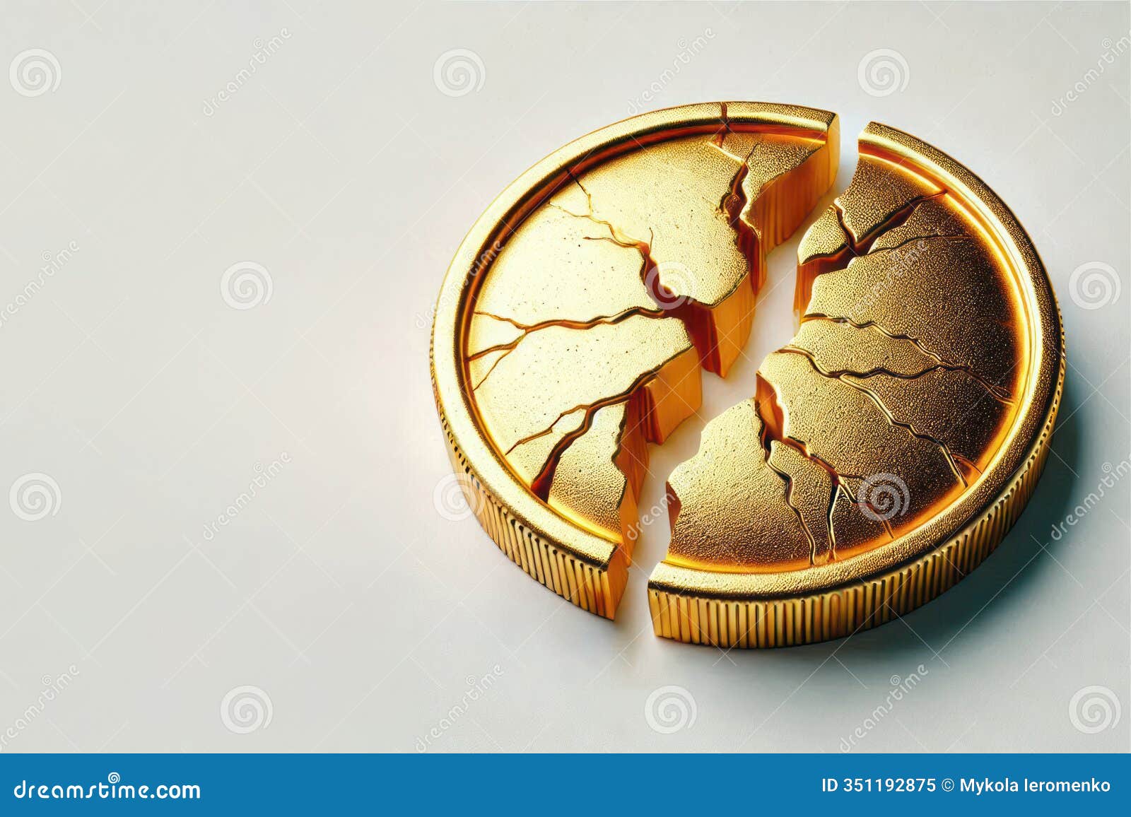 A Broken Gold Coin. Space for Text. Stock Image - Image of piece ...