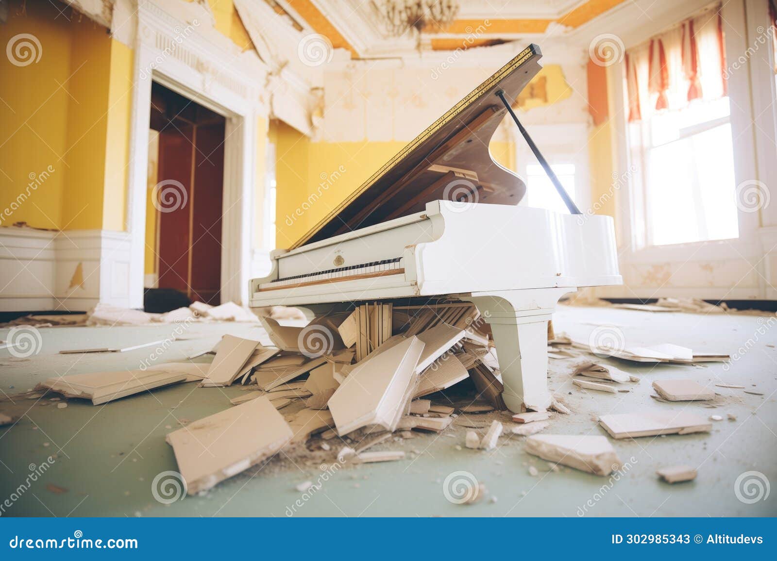 Broken Grand Piano in Manors Ballroom Stock Illustration - Illustration ...