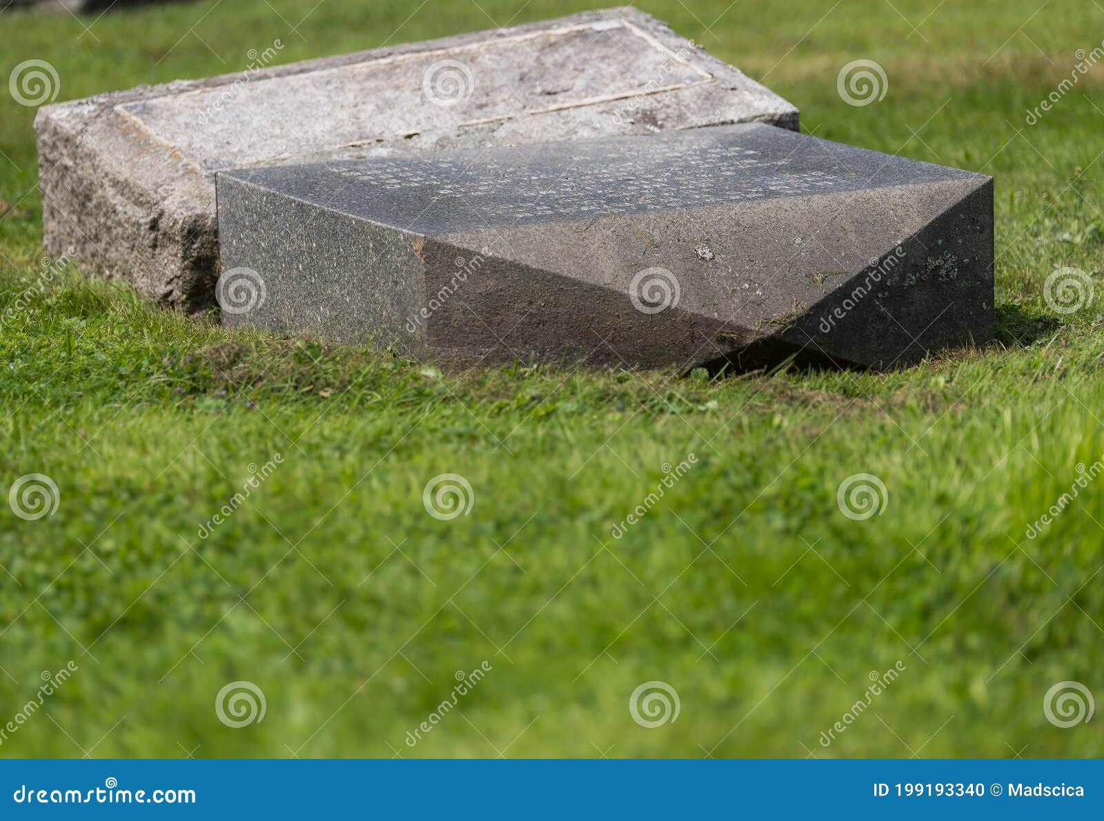 Old Broken Grave With Crumbling Fallen Tombstone And Decaying Wrought ...