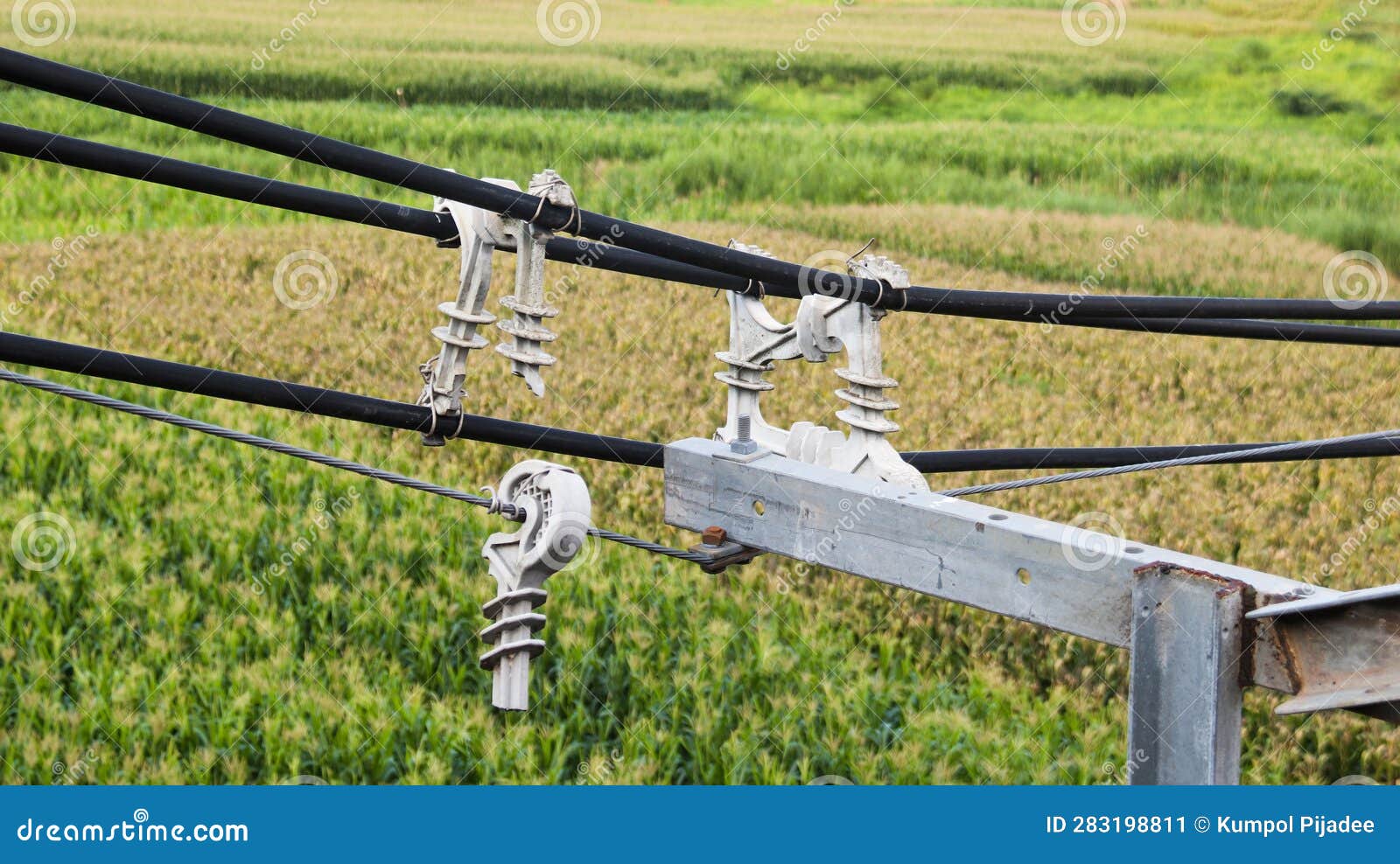 Broken Gray High Voltage Cable Spacers Hanging on the Cable Stock Image ...