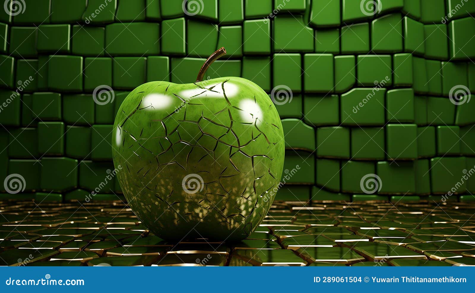 Broken Green Apple on the Green Cracked Floor. Generative AI Stock ...