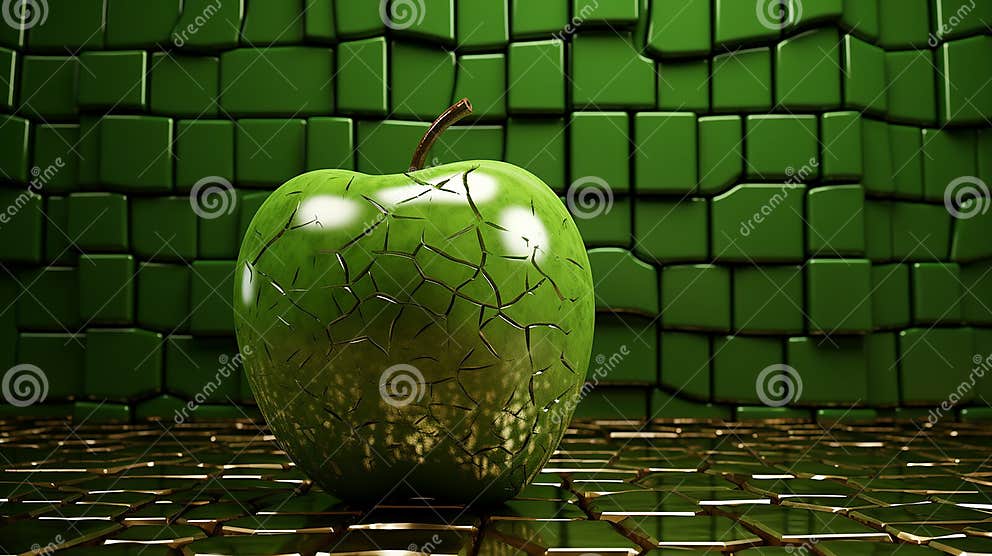 Broken Green Apple on the Green Cracked Floor. Generative AI Stock ...