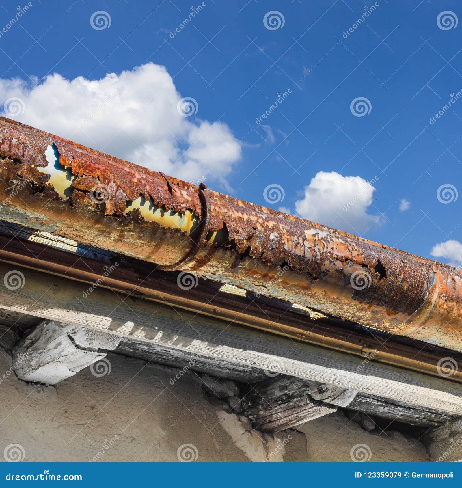 Broken gutter stock image. Image of construction, leak - 123359079