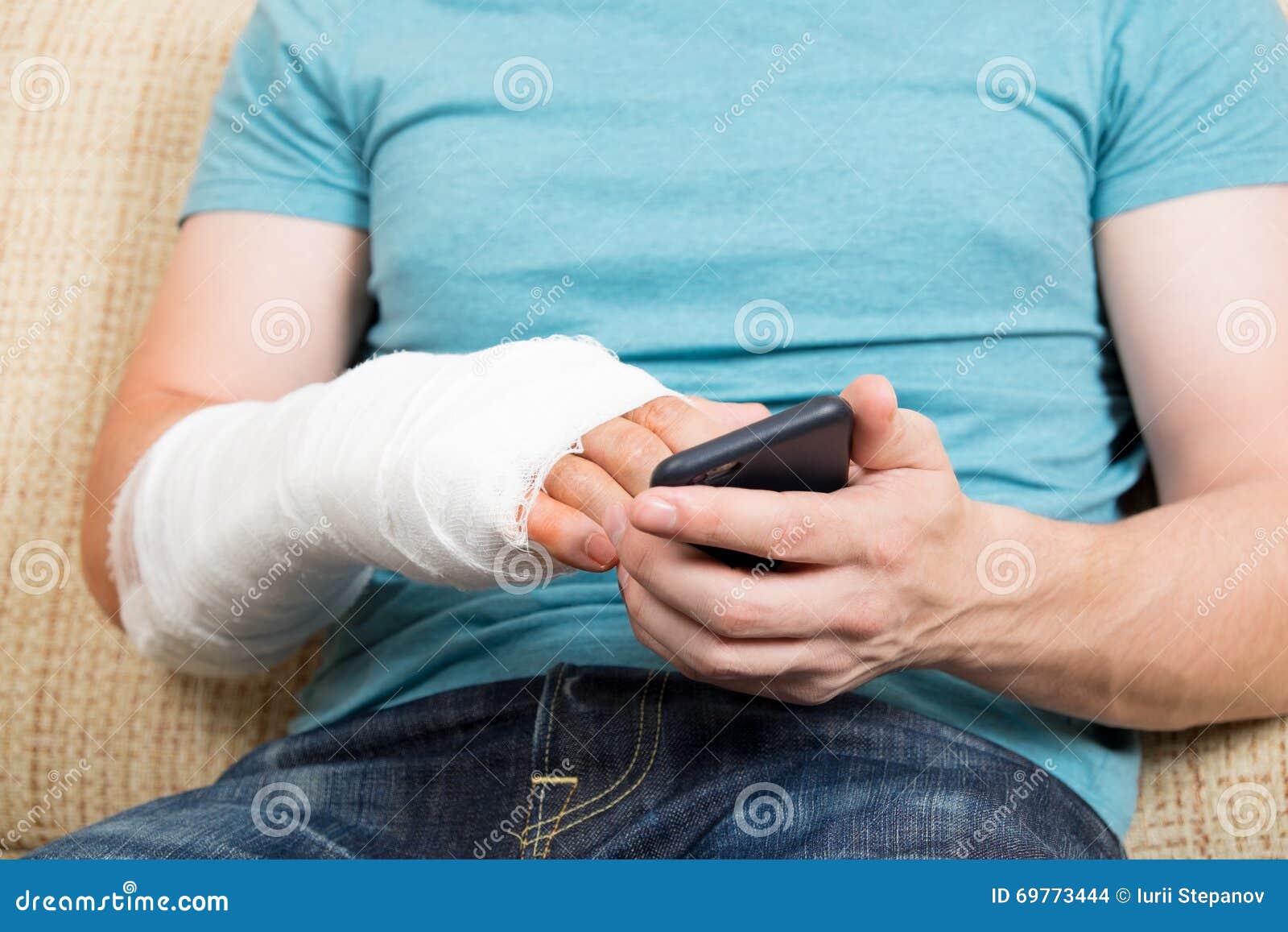 Broken hand with bandage stock photo. Image of device - 69773444