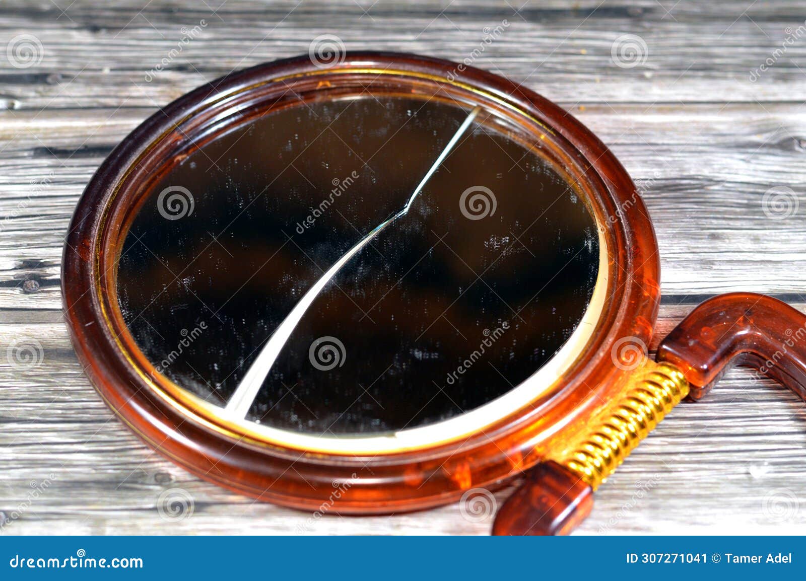Broken Hand Mirror, Cracked, Crushed Damaged Mirror Glass, a Mirror is ...