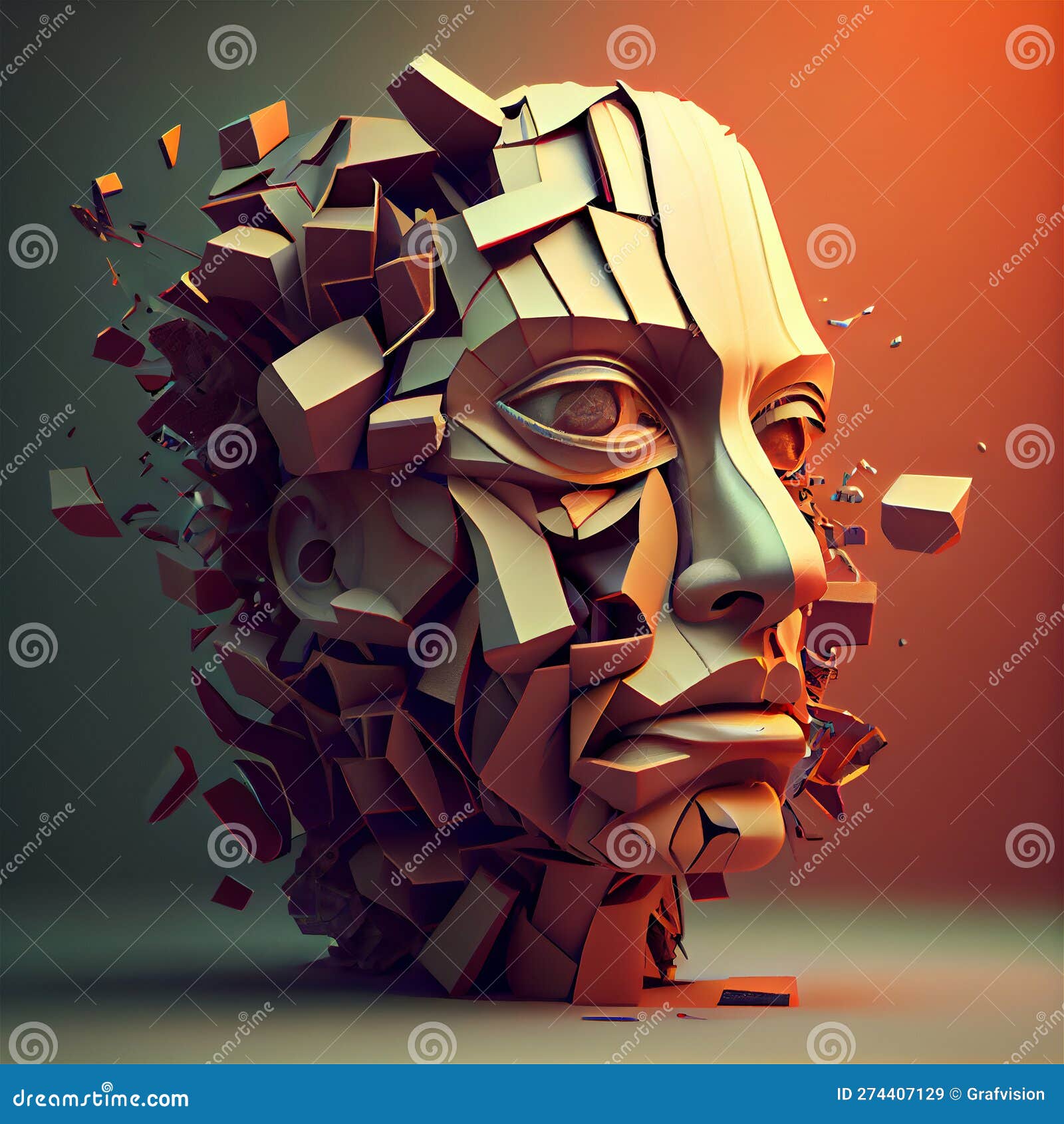 Broken Head 3D Illustration, Generative AI Stock Illustration ...
