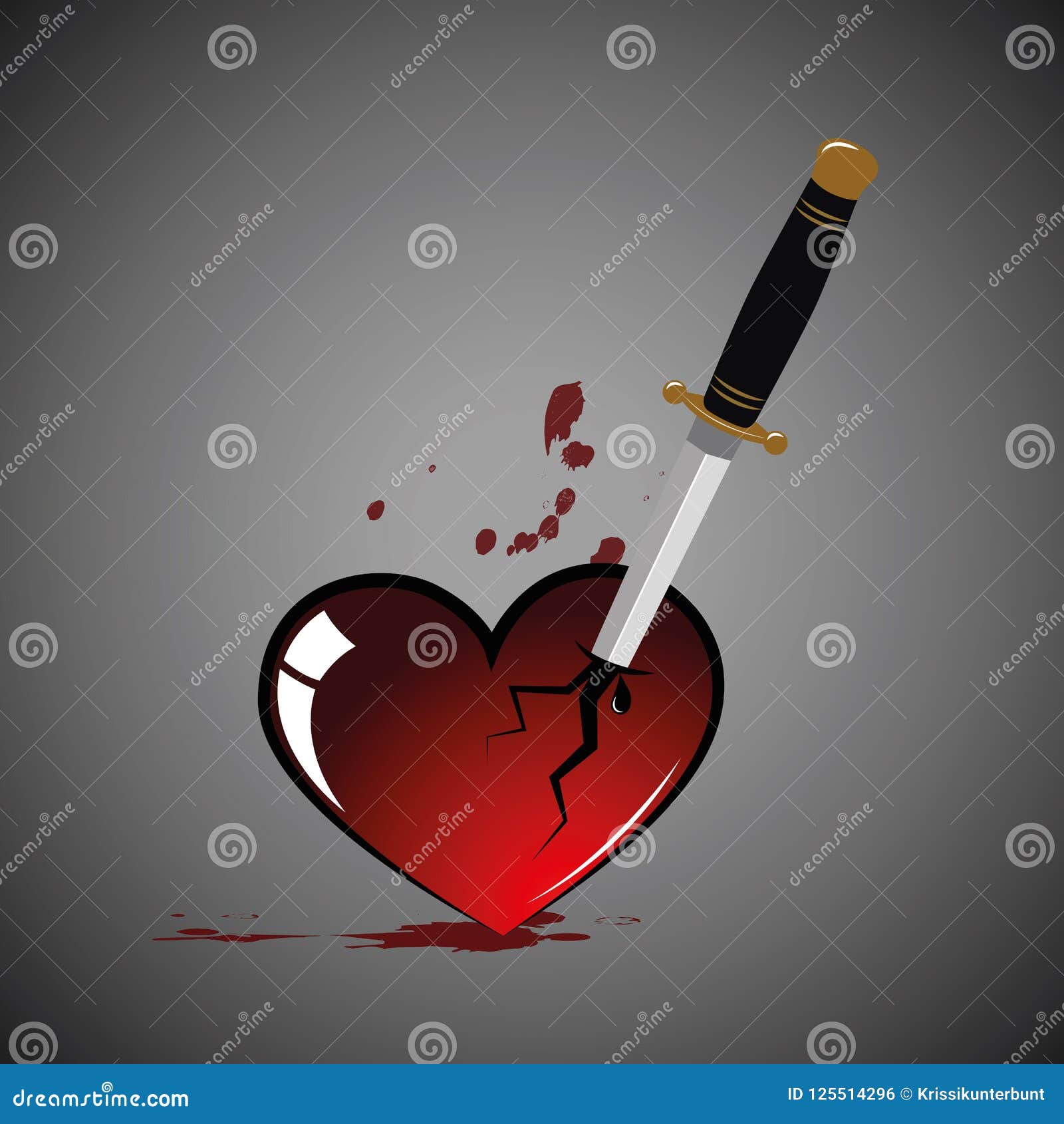 Broken Heart with Blood and Dagger Stock Vector - Illustration of ...